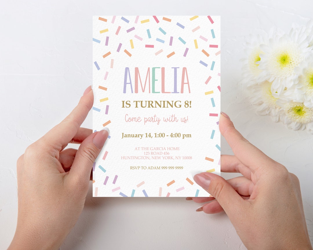 Rainbow Sweets Sprinkles Birthday Party Invitation, Confetti Bday ...