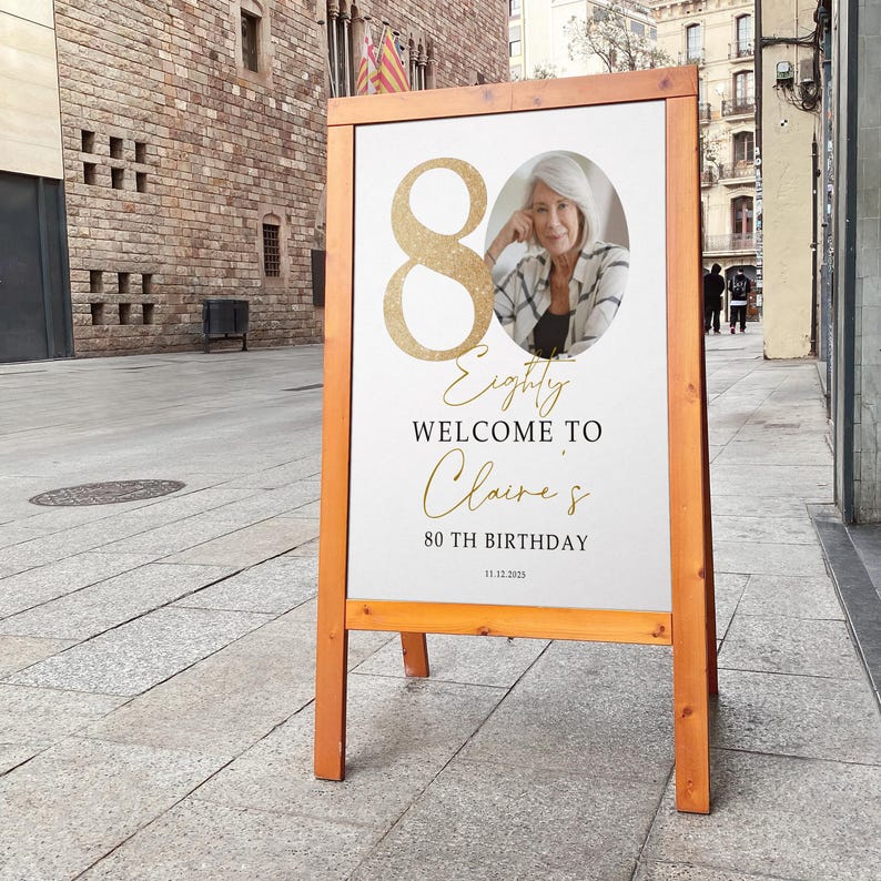 Gold Number 80th Welcome Sign Template, Modern 80th Welcome Sign, 80th ...