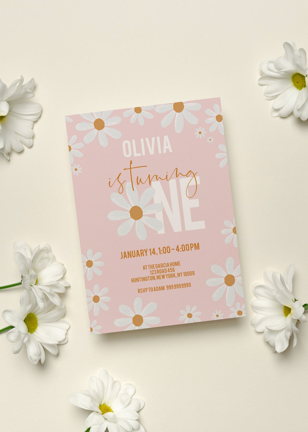 Daisy First Birthday Party Invitation Template, Daisy Birthday Invite ...