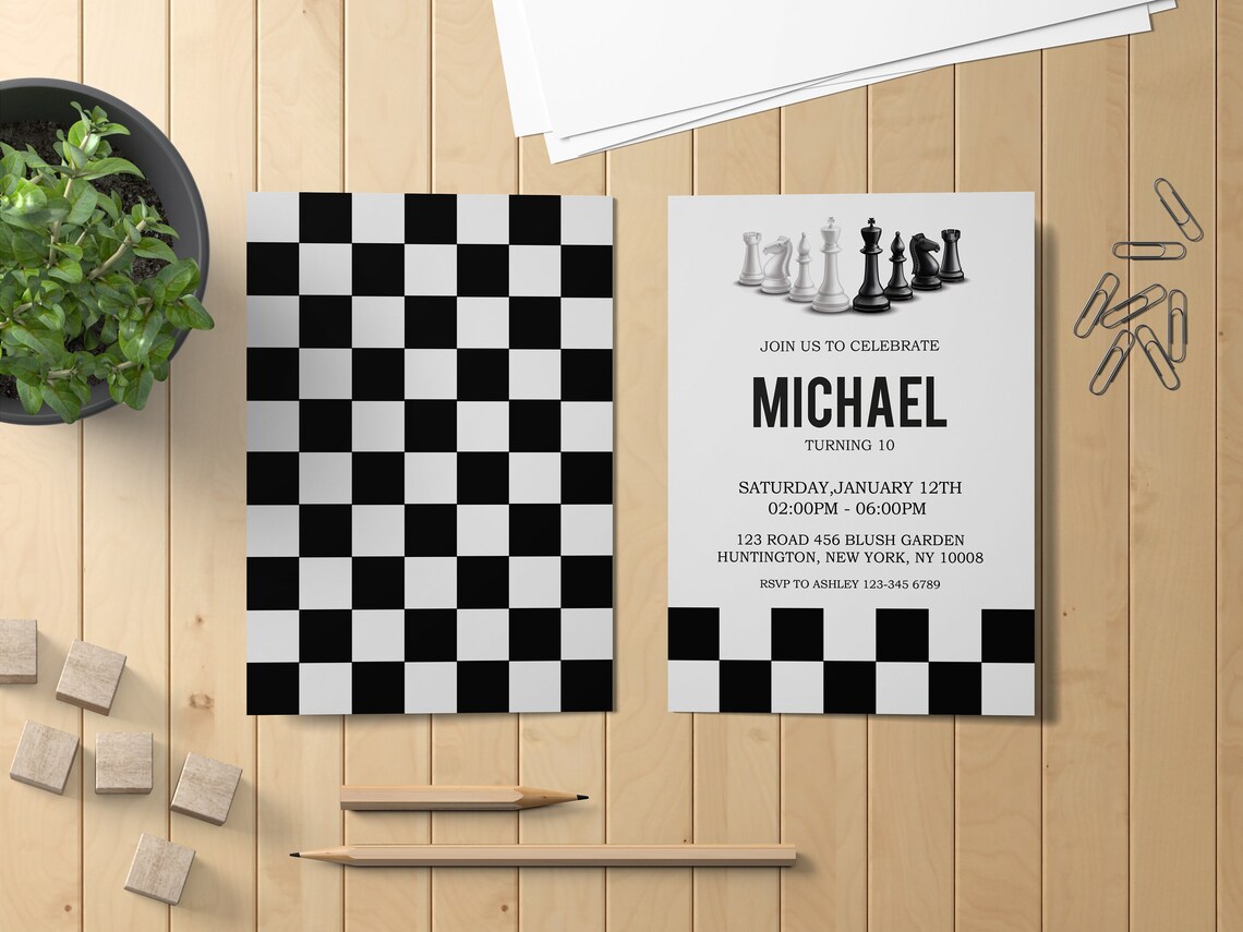 Black and White Chess Birthday Invitation Template Digital - Etsy