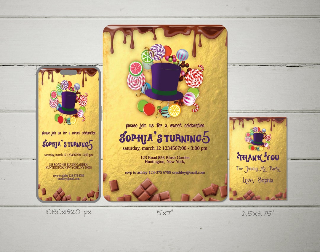 Golden Ticket Birthday Invitation Set Tamplate, Chocolate Factory ...
