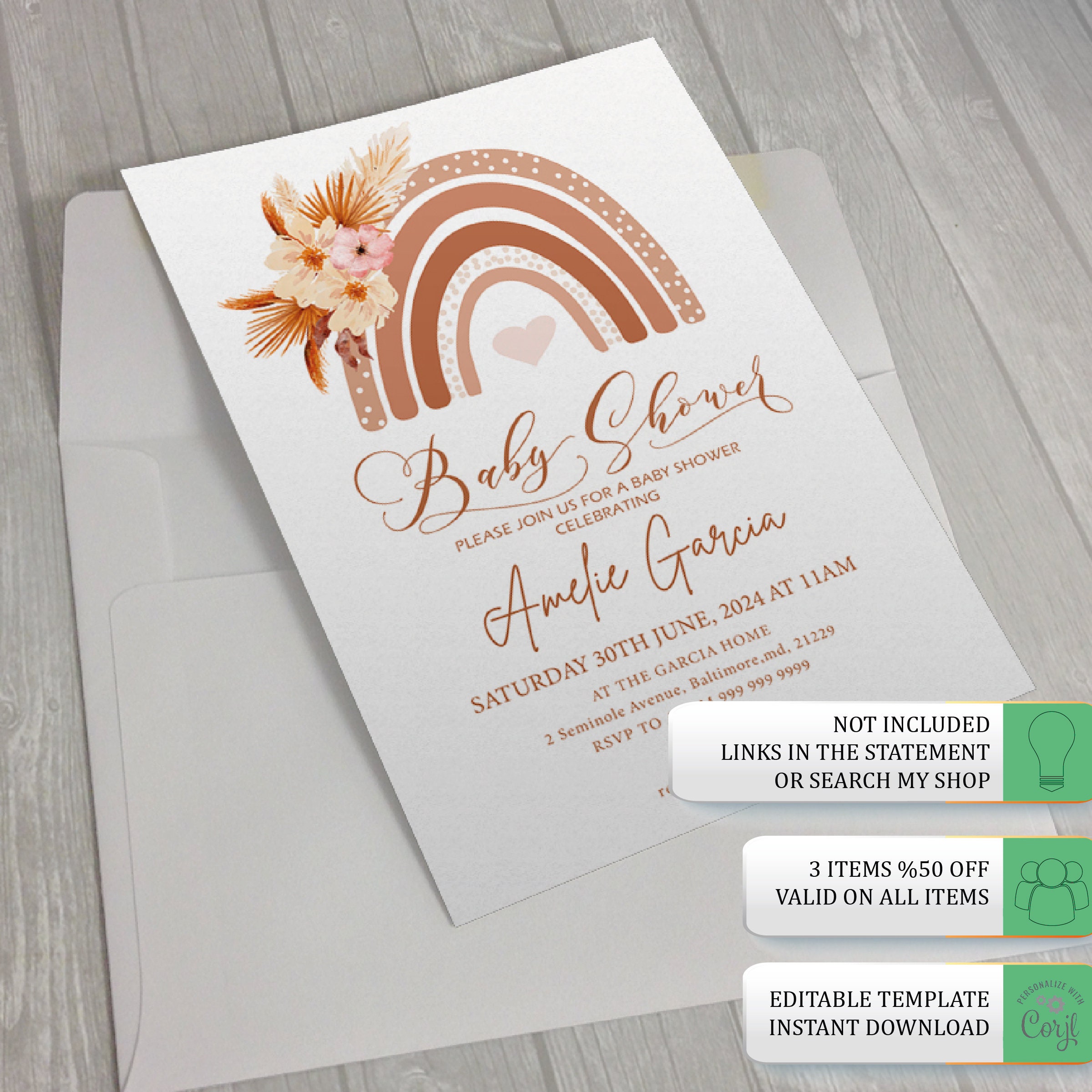 Boho Rainbow Baby Shower Welcome Sign Template Printable - Etsy