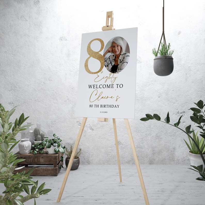 Gold Number 80th Welcome Sign Template, Modern 80th Welcome Sign, 80th ...