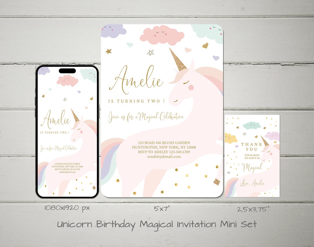 Unicorn Birthday Party Mini Set, Magic Party Set, Invitation, Mobile ...