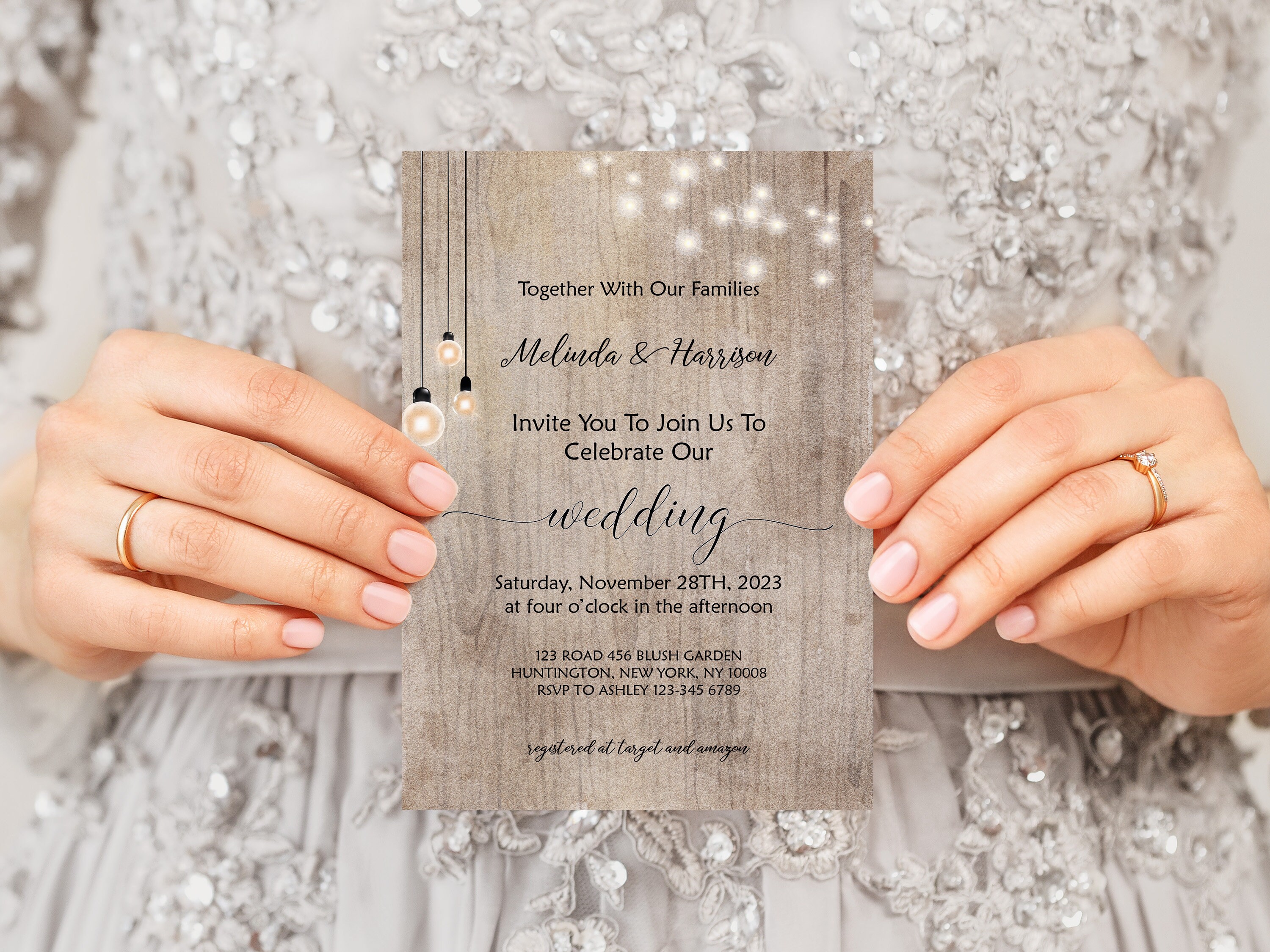 Rustic Wedding Invitation Set Template , Rustic Wood and Mason Lights ...