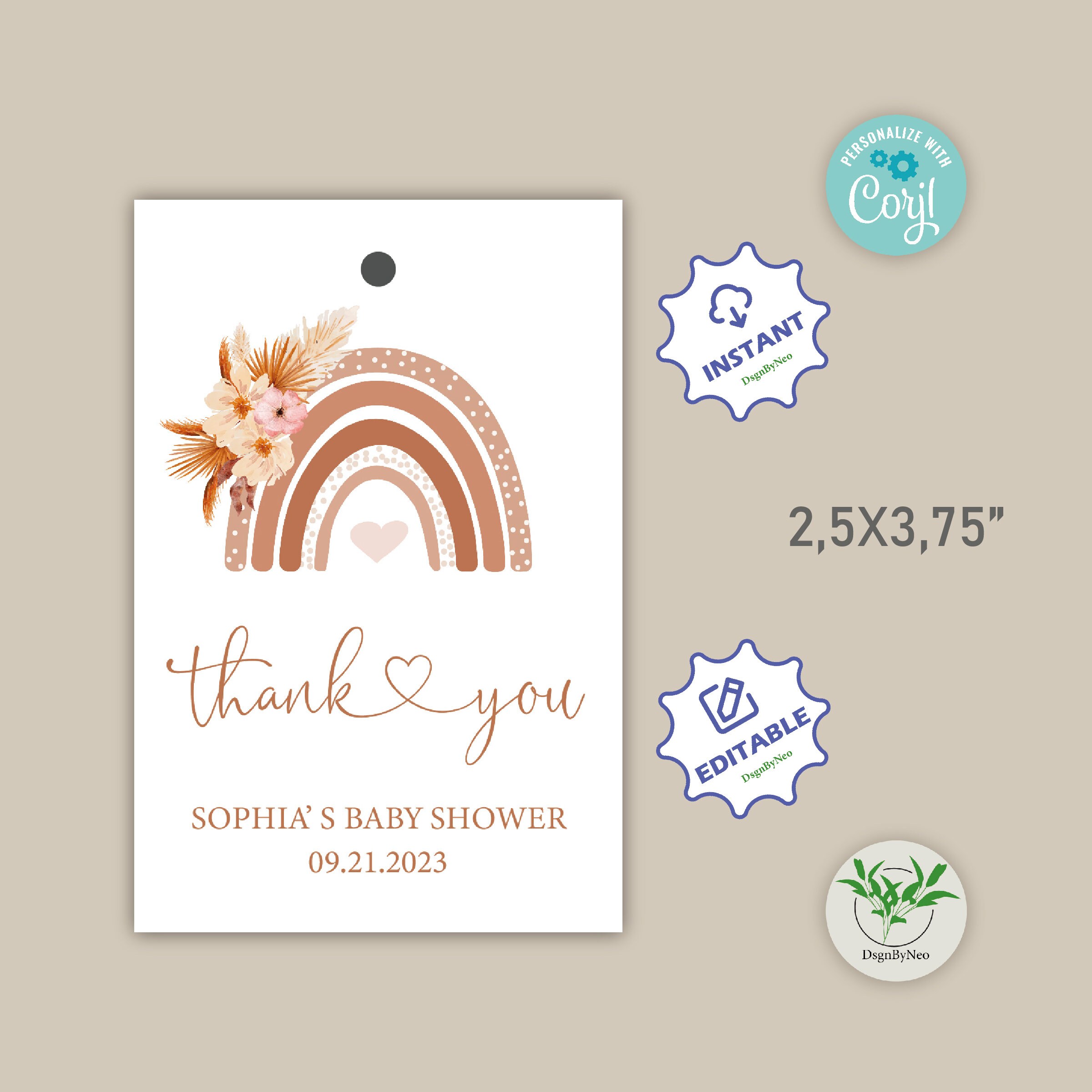 Boho Rainbow Thank You Favor Tags Template Printable Baby - Etsy