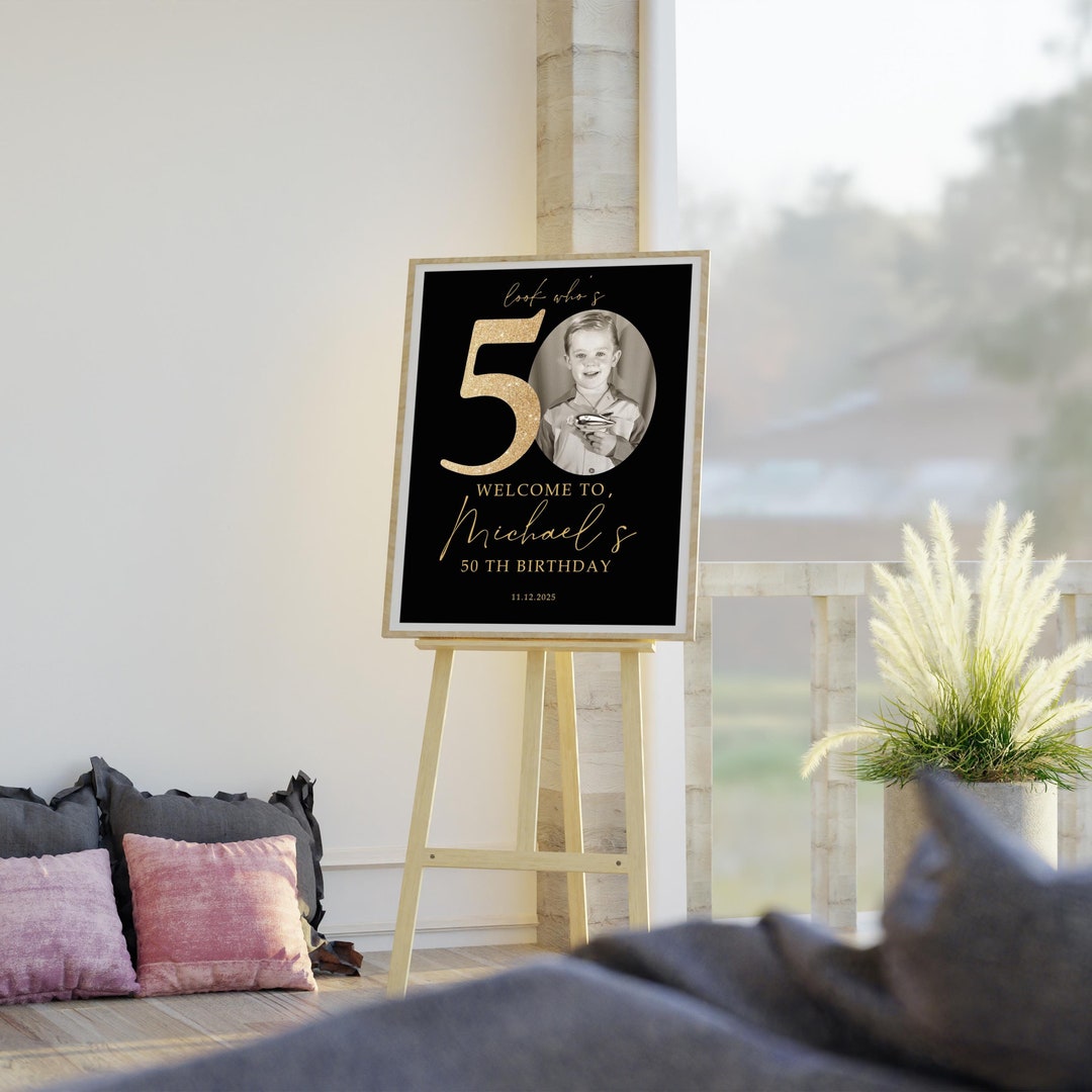 Gold Number 50th Welcome Sign, Look Who's 50 Welcome Sign, Modern 50th ...