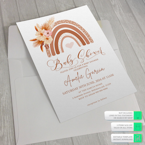 Boho Rainbow Baby Shower Welcome Sign Template, Printable Welcome Sign ...