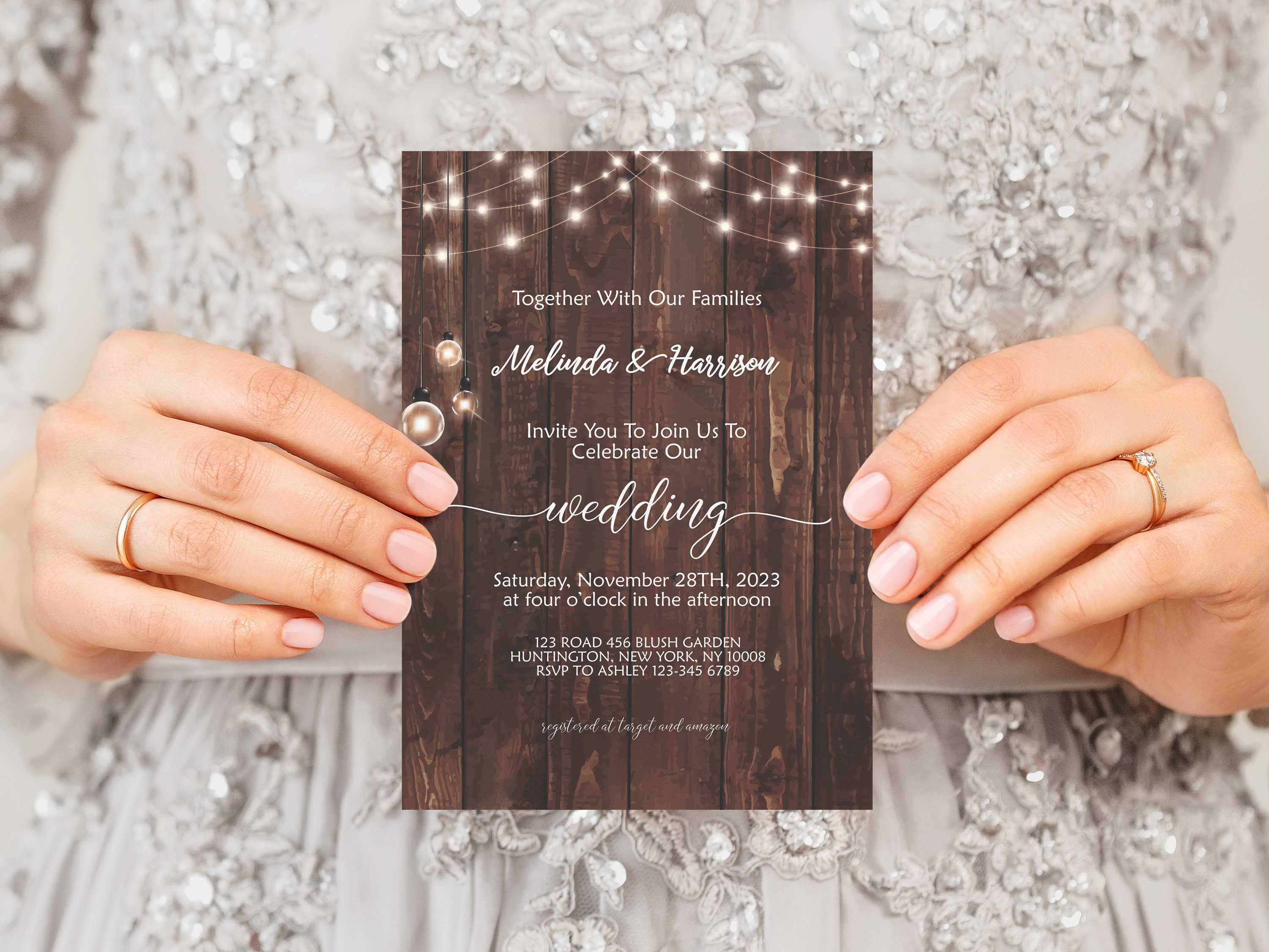Rustic Wedding Invitation Set Template , Rustic Wood and Mason Lights ...