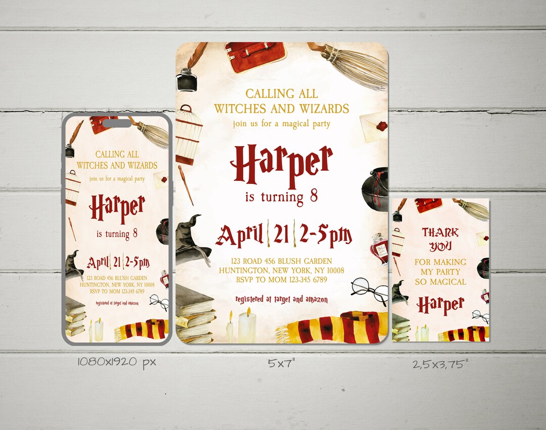 Wizard Birthday Party Invitation Set Template, Wizard Birthday Bundle ...