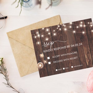 Rustic Wedding Invitation Set Template , Rustic Wood and Mason Lights ...
