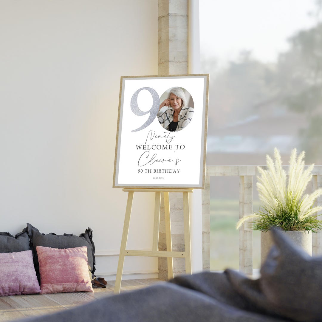 Silver Number 90th Welcome Sign Template,modern 90th Welcome Sign, 90th ...