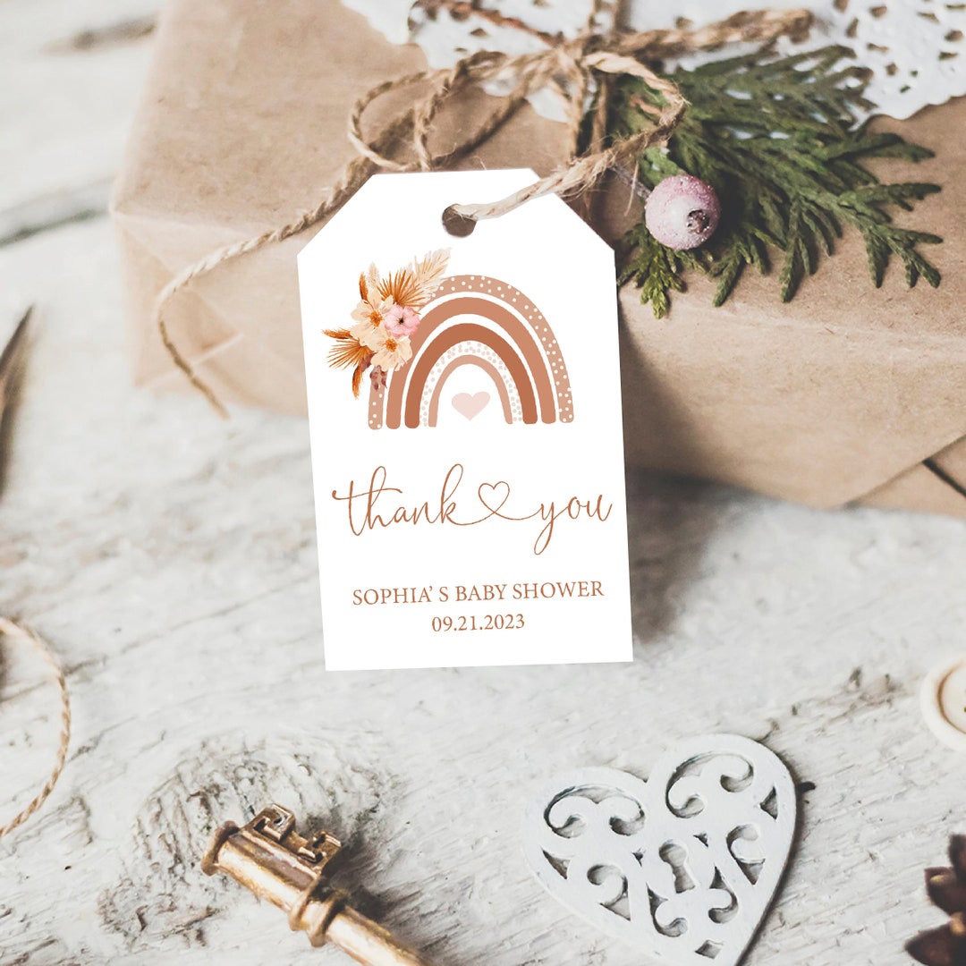 Boho Rainbow Thank You Favor Tags Template, Printable Baby Shower Favor ...