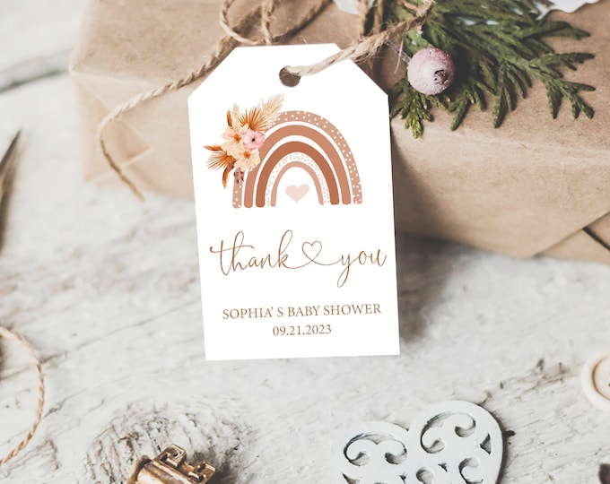 Boho Rainbow Thank You Favor Tags Template, Printable Baby Shower Favor ...