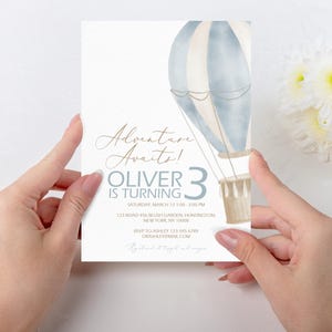 Blue Hot Air Balloon Birthday Invitation Template, Boy Bday Girl Party ...