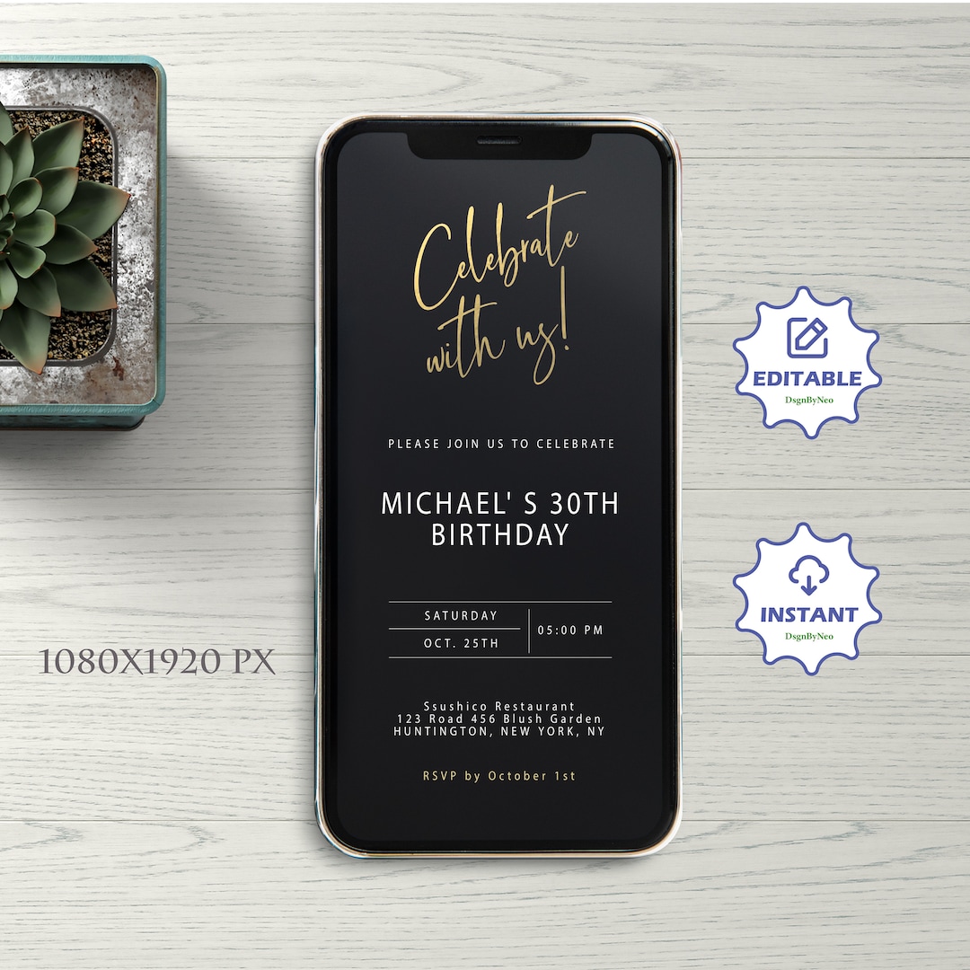 Digital Gold Foil Party Invitation Template, Mobile Invitation, E ...