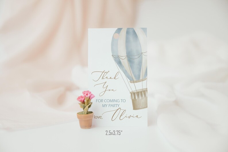 Blue Hot Air Balloon Birthday Invitation Set Template, Birthday Party ...
