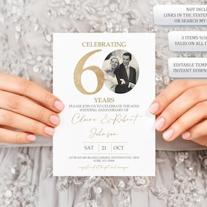 60th Wedding Anniversary Invitation Template, Golden Anniversary Photo ...