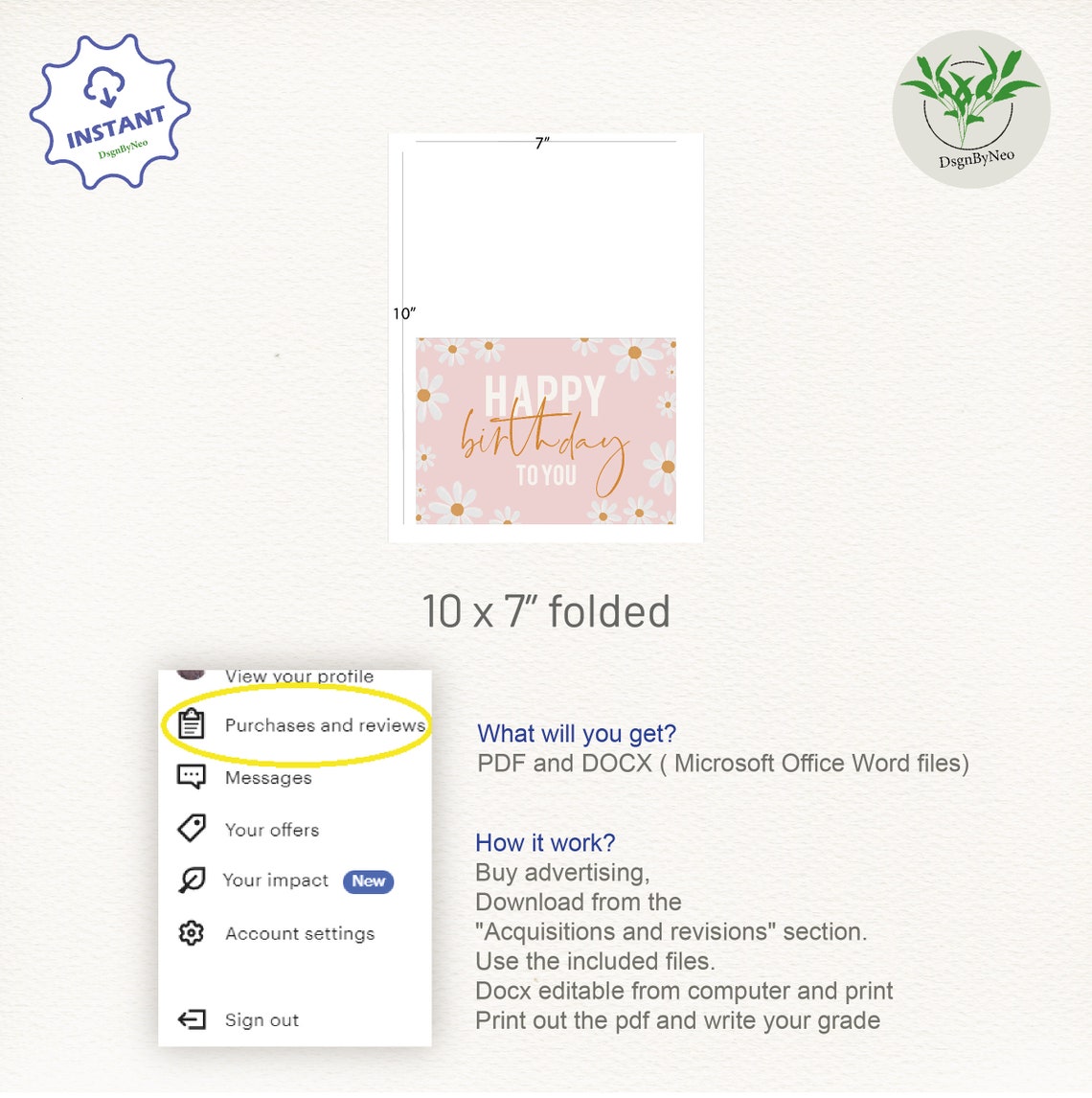 Daisy Happy Birthday Card, DIGITAL Download, Printable Birthday Card ...