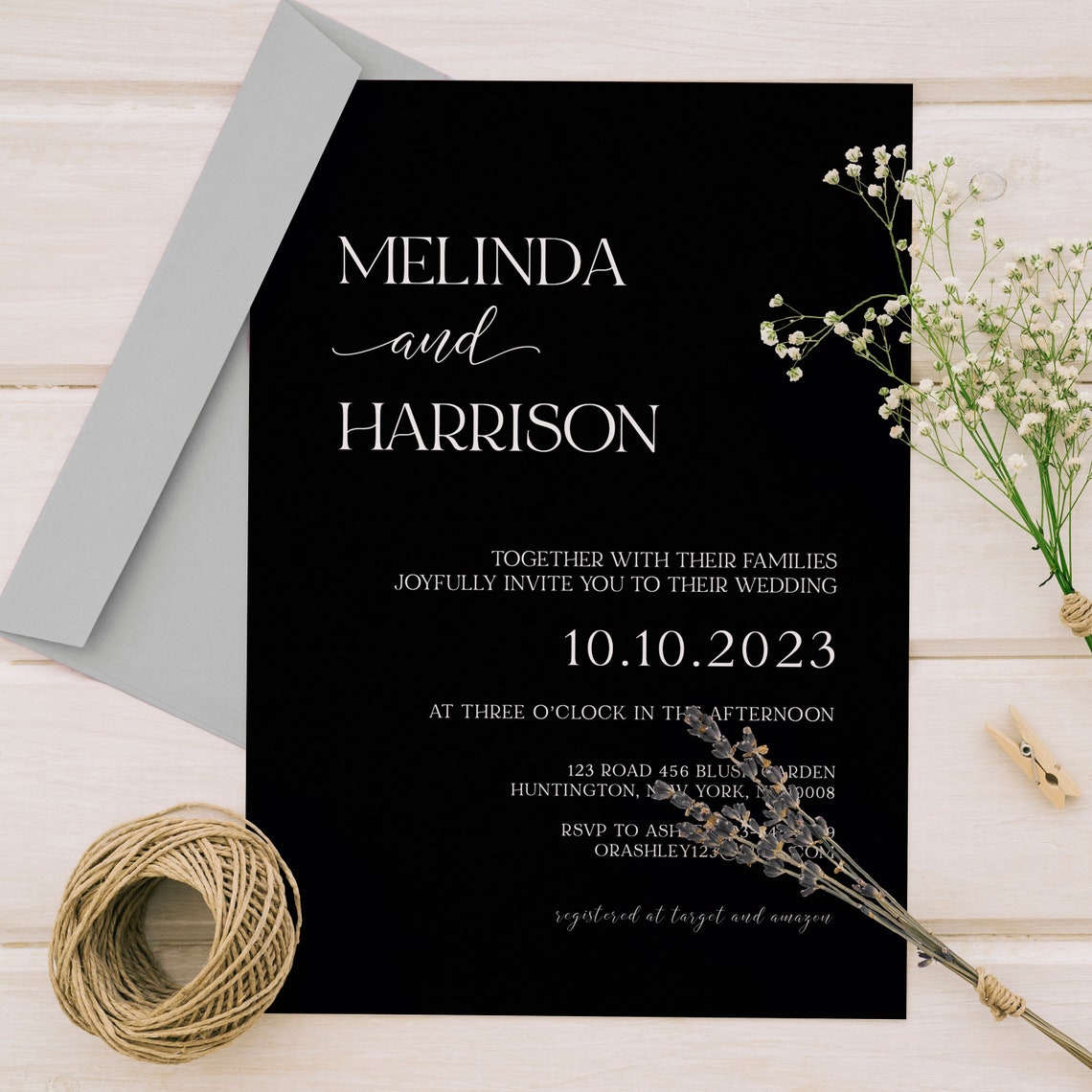 Black Wedding Invitation Template, Black and White Wedding Invitation ...