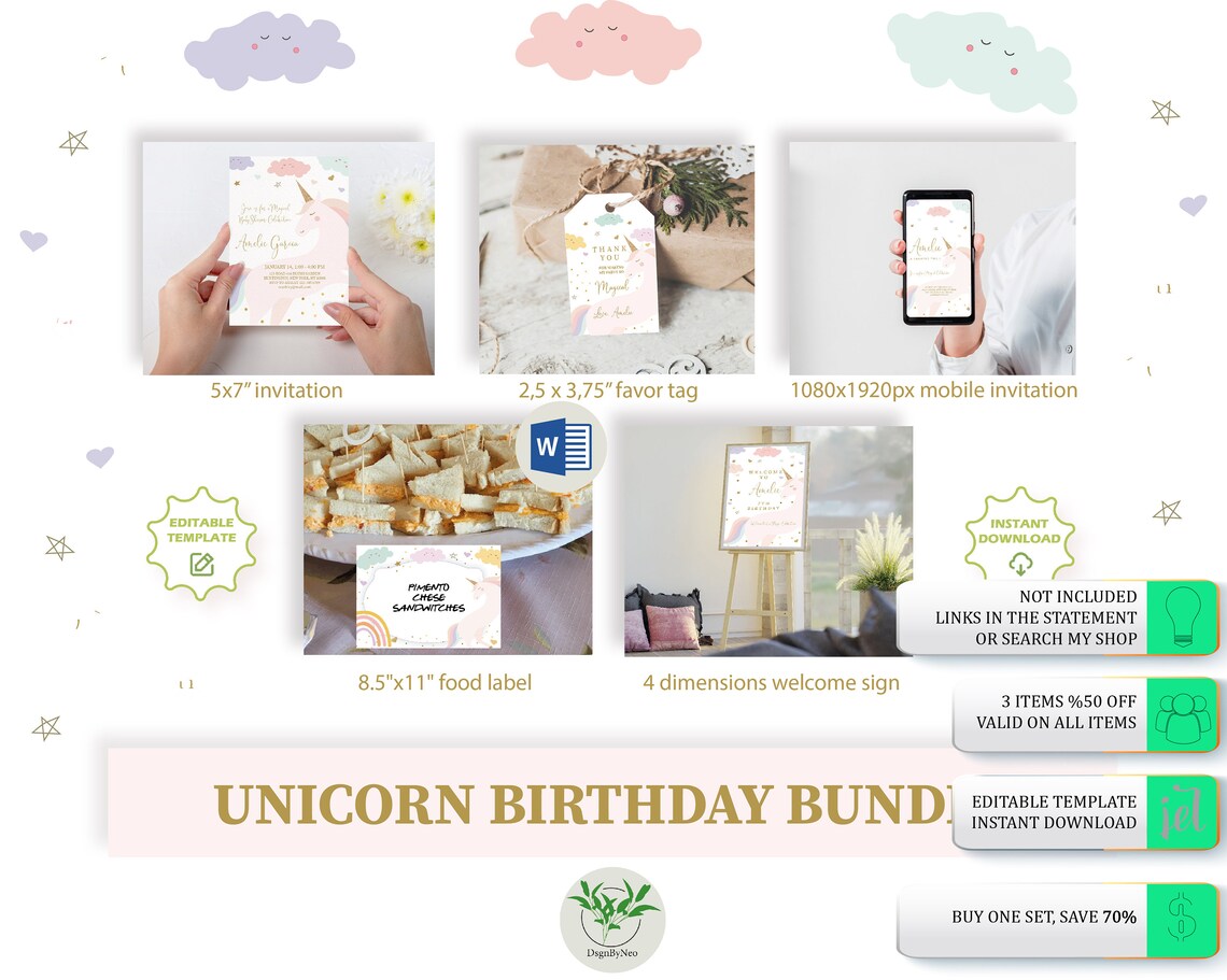 Unicorn Birthday Invitation Template, Unicorn Party Invitation, Girl ...