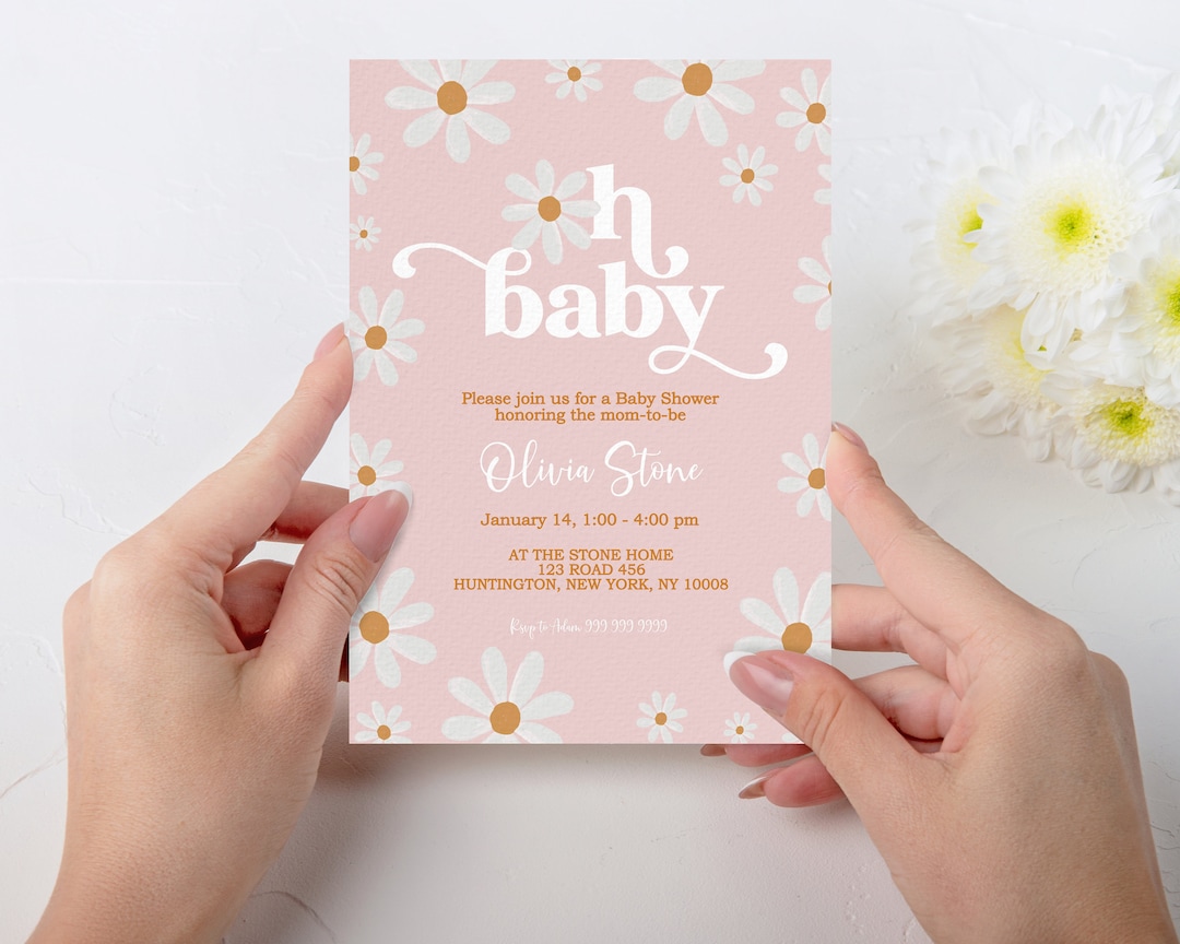 Groovy Daisy Baby Shower Invitation Editable Template, Oh Baby Daisy ...
