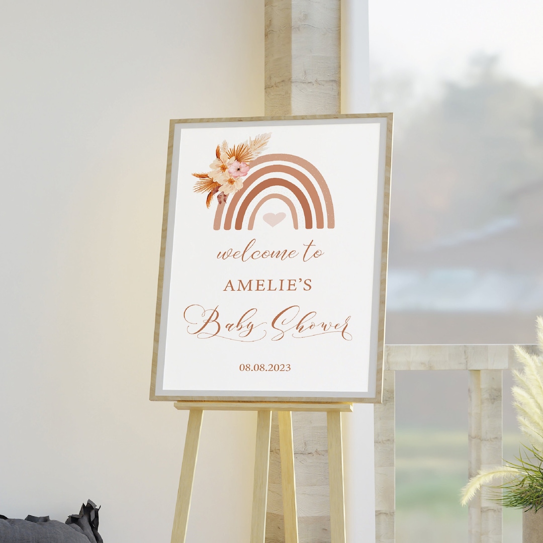 Boho Rainbow Baby Shower Welcome Sign Template, Printable Welcome Sign ...