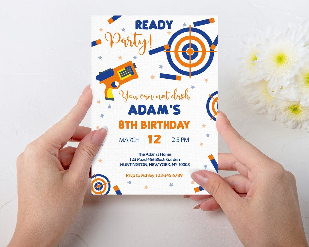 Dart Gun Boys Birthday Party Invitation Template, Minimalist Gun ...