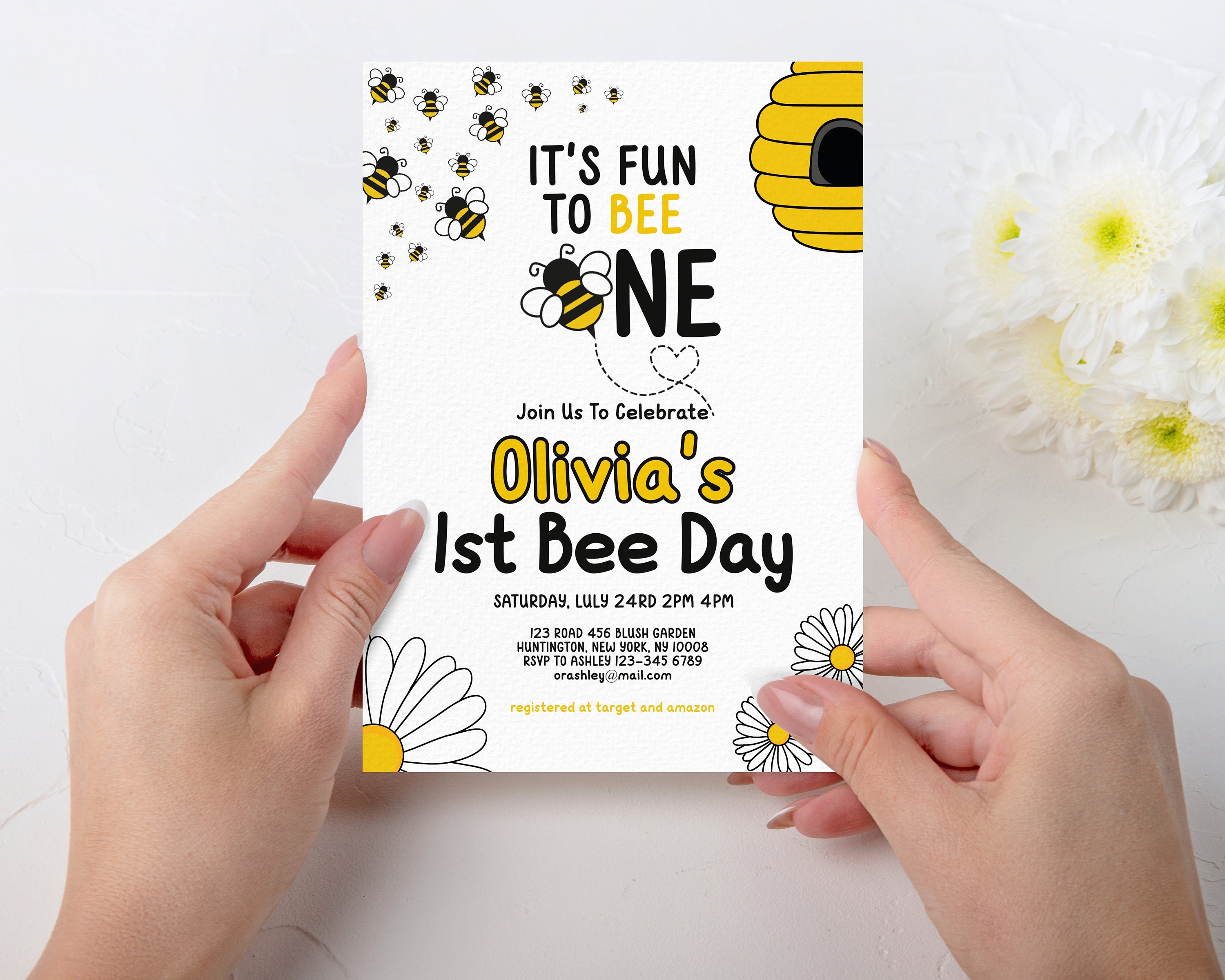 First Birthday Party Invitation Template, Fun to Bee One 1st Bee Day ...