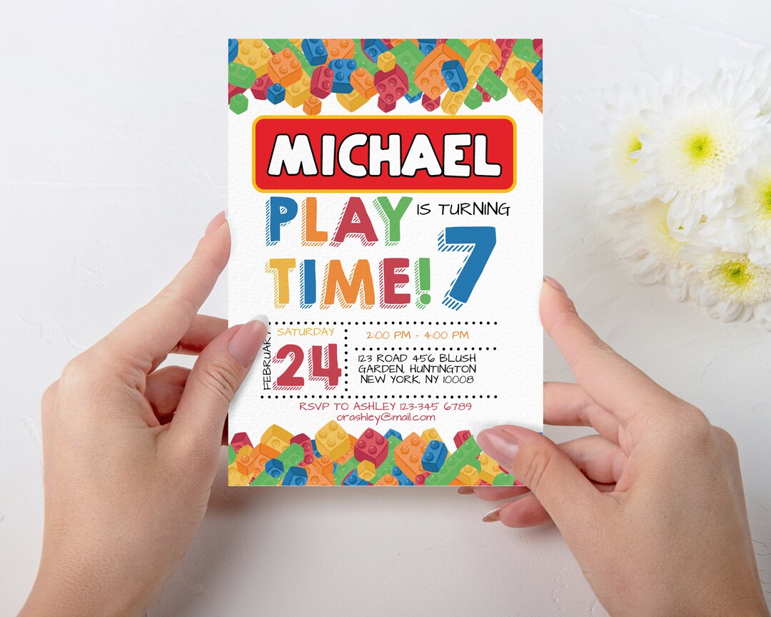 Building Blocks Birthday Invitation Template, Building Bricks Kids ...