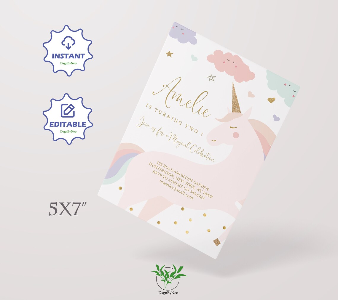 Unicorn Birthday Invitation Template, Unicorn Party Invitation, Girl ...