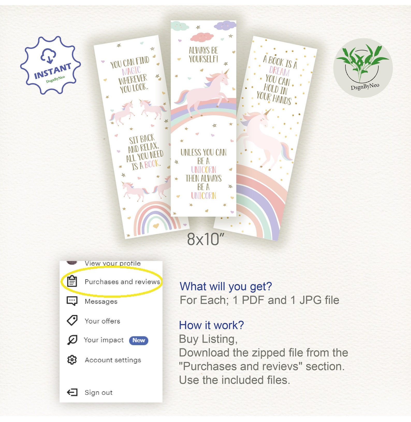 Magical Unicorn Theme Bookmarks Instant Printable, 2x8 Printable ...