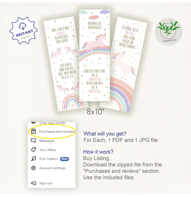 Magical Unicorn Theme Bookmarks Instant Printable, 2x8 Printable ...