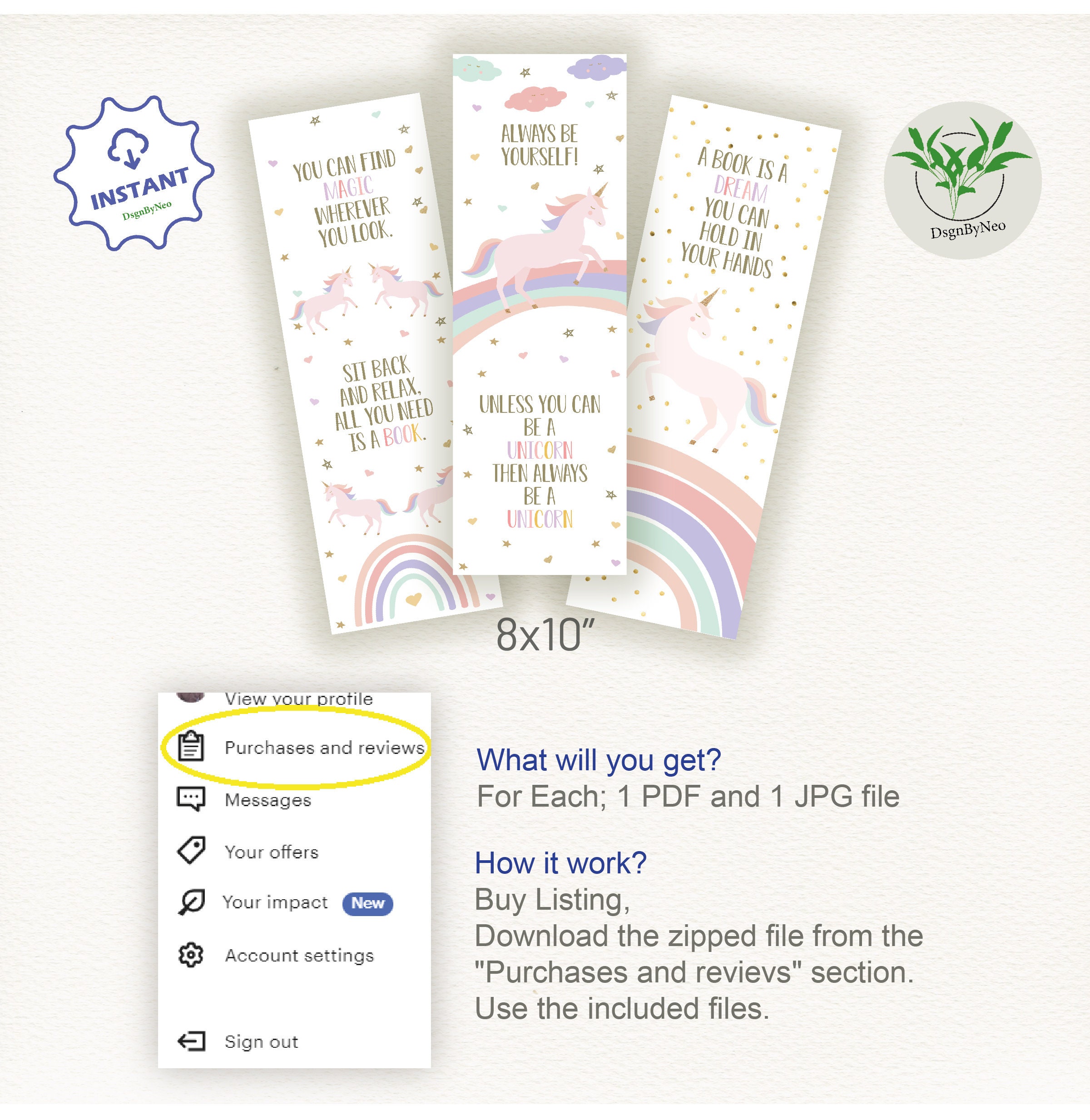 Magical Unicorn Theme Bookmarks Instant Printable, 2x8 Printable ...