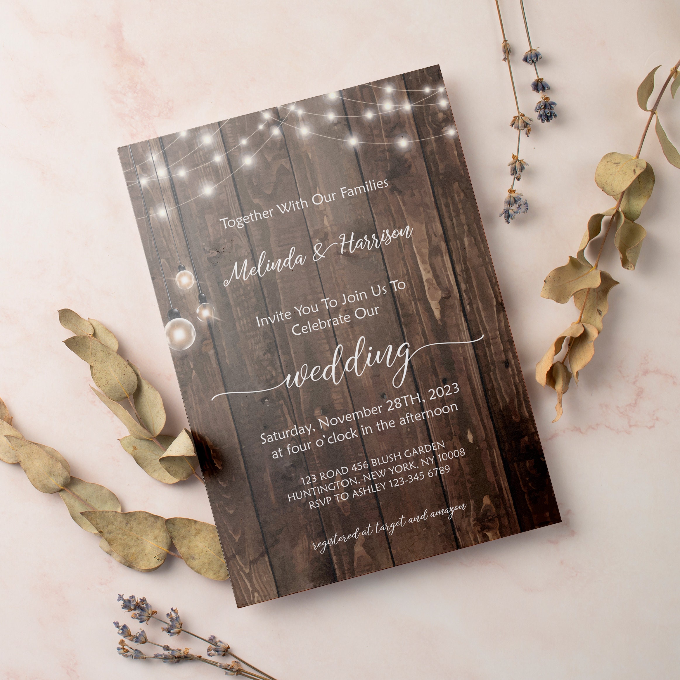 Rustic Wedding Invitation Template Rustic Wood and Mason - Etsy