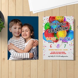 Editable Double Birthday Party Invitation Template, Sibling Birthday ...