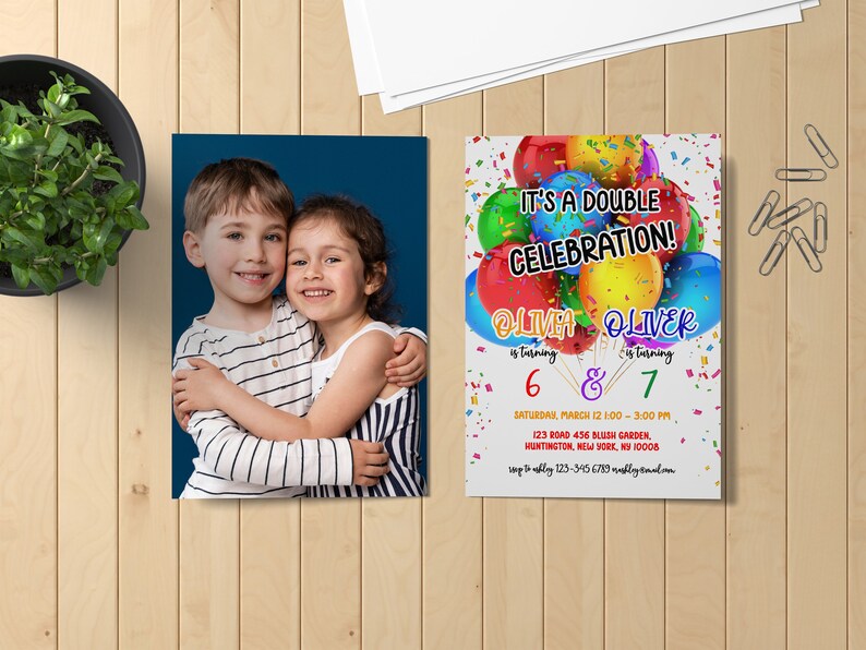 Editable Double Birthday Party Invitation Template, Sibling Birthday ...