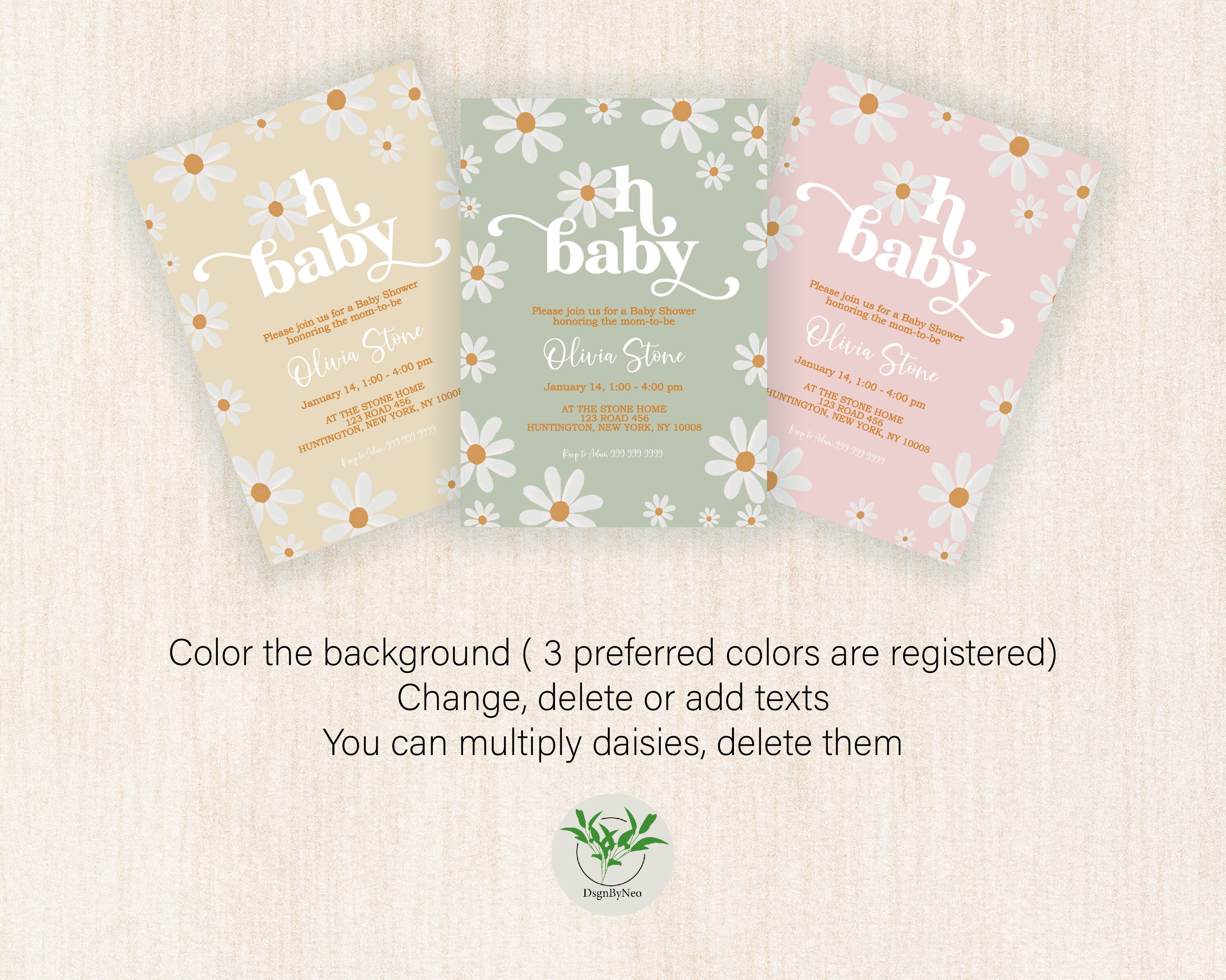 Groovy Daisy Baby Shower Invitation Editable Template, Oh Baby Daisy ...
