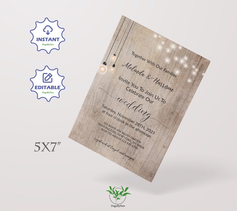 Rustic Wedding Invitation Template Rustic Wood and Mason - Etsy