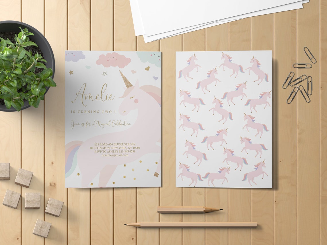 Unicorn Birthday Invitation Template, Unicorn Party Invitation, Girl ...