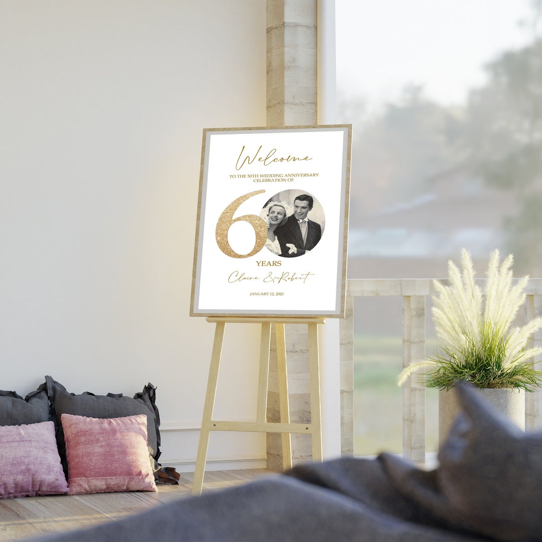 60th Anniversary Welcome Sign Template, Photo Wedding Anniversary ...