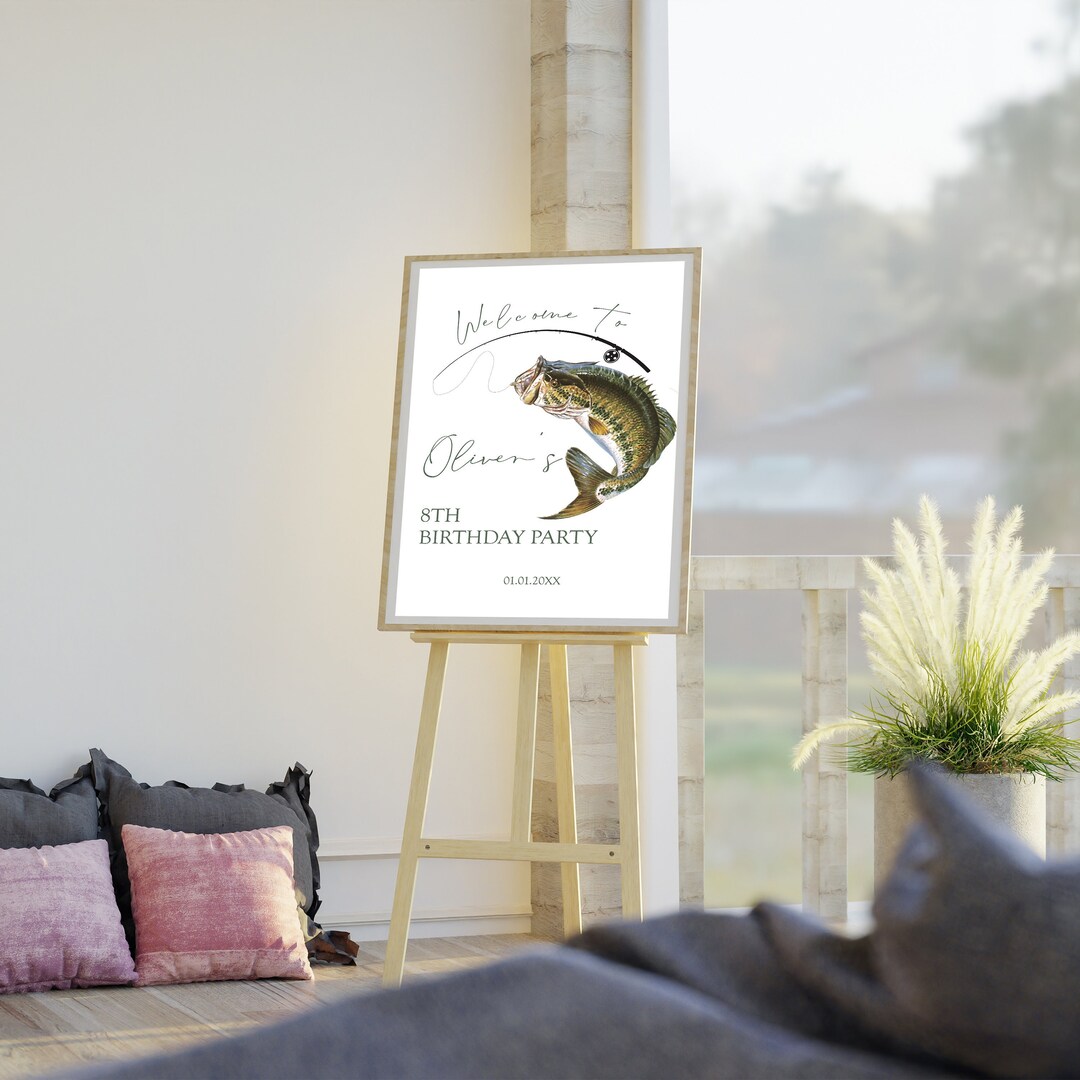 Editable Fishing Welcome Sign Template, Fishing Birthday Custom Sign ...
