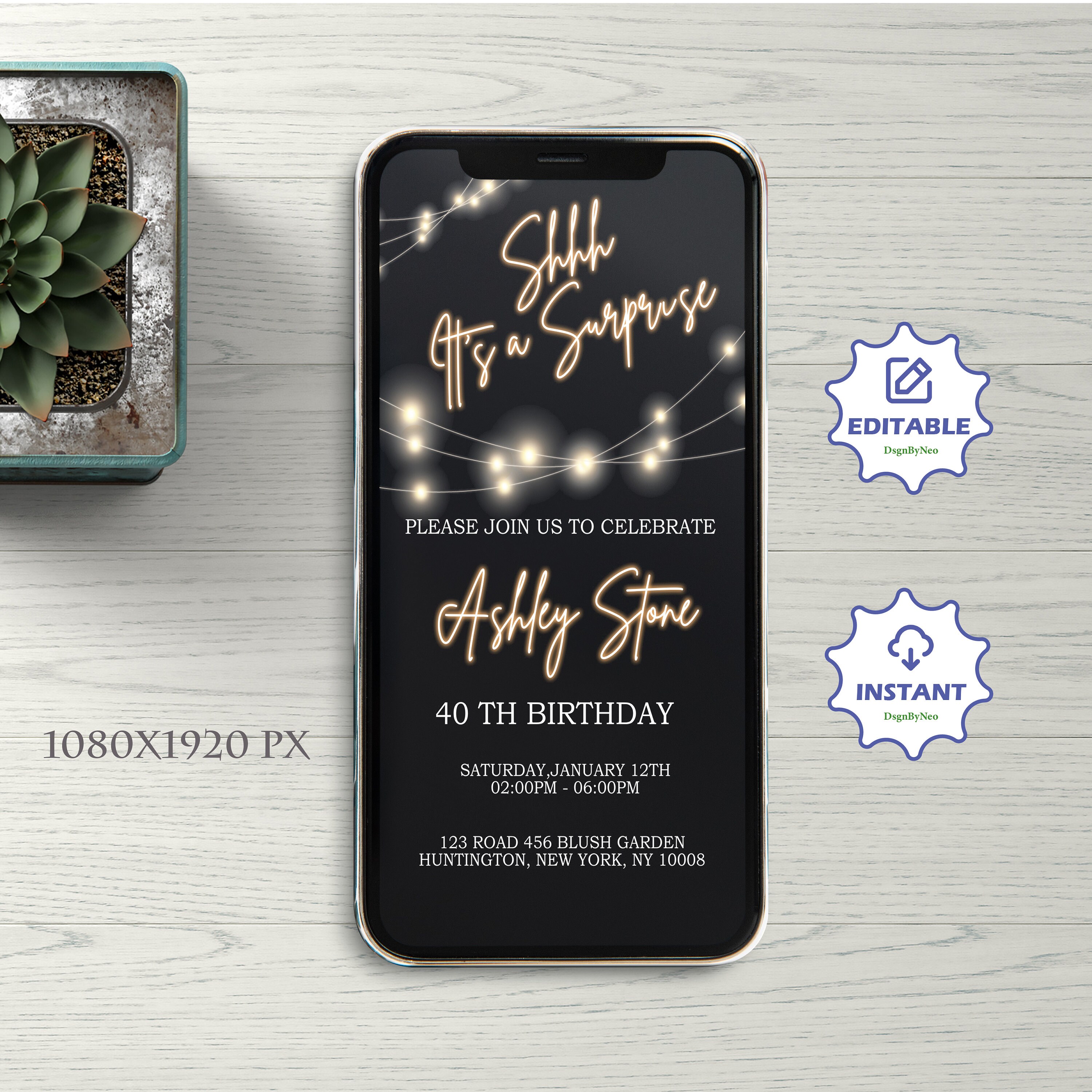 Minimal Shh Its a Surprise Digital Invitation Template, Mobile ...