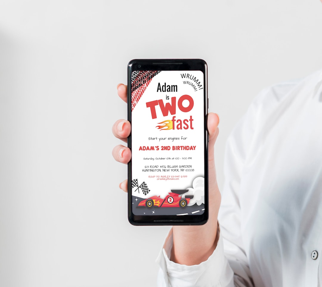 Digital Mobile Phone Race Car 2nd Birthday Invitation Template, Boy or ...