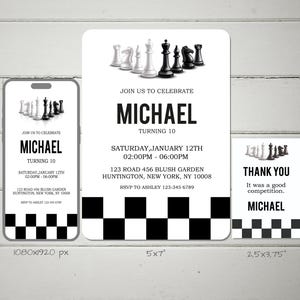 Black and White Chess Birthday Invitation Set Template, Digital Chess ...