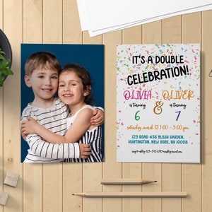 Editable Double Birthday Party Invitation Template, Sibling Birthday ...