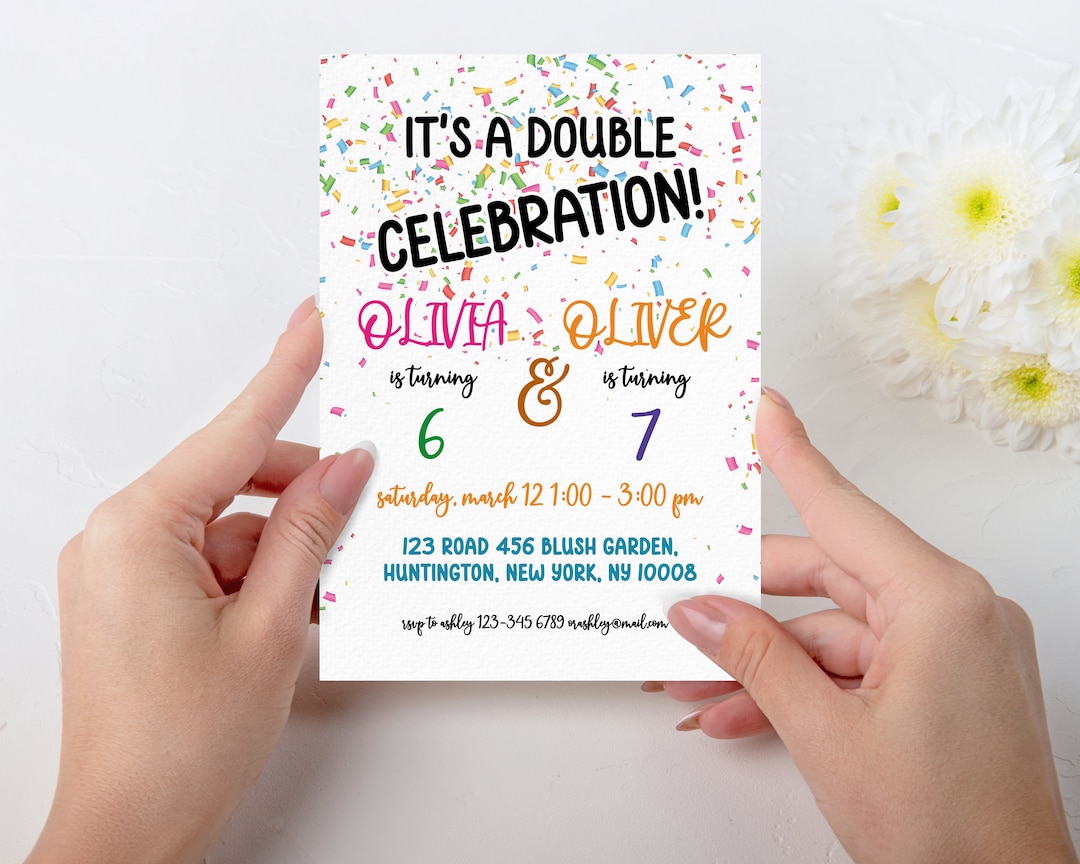 Editable Double Birthday Party Invitation Template, Sibling Birthday ...