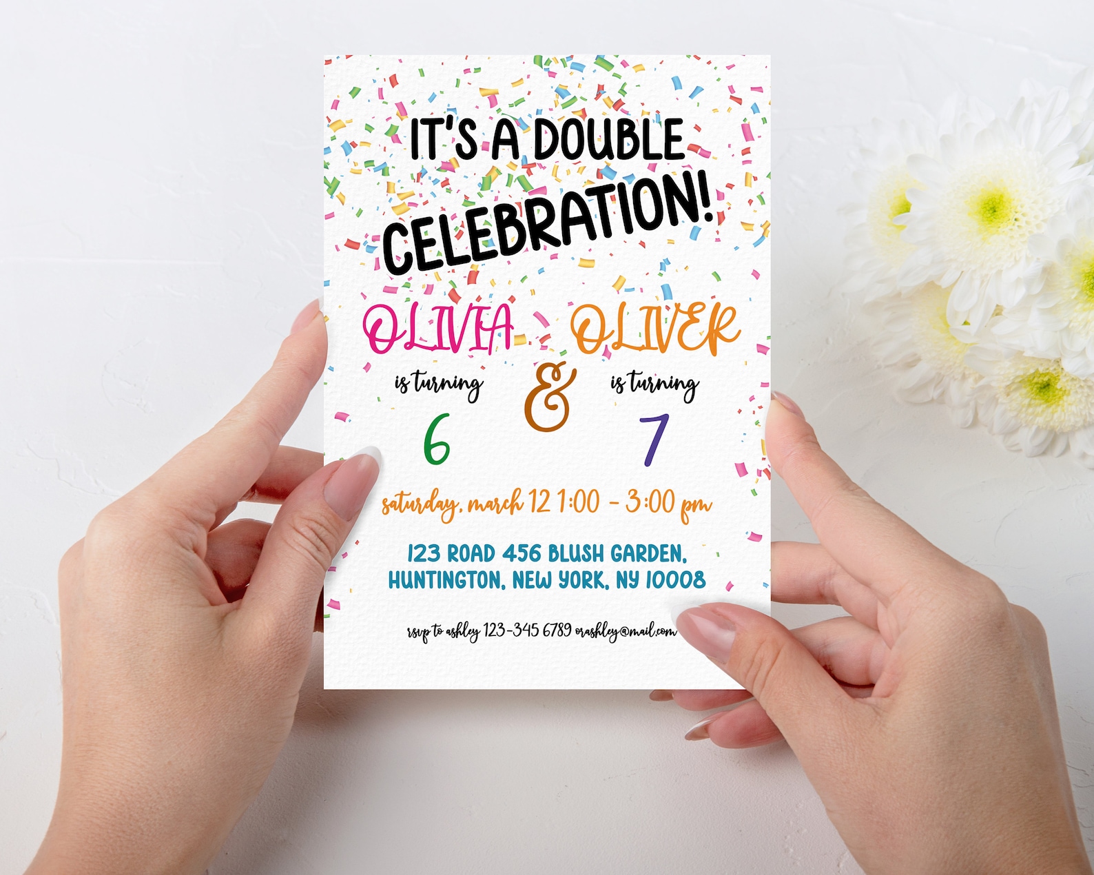 Editable Double Birthday Party Invitation Template, Sibling Birthday ...