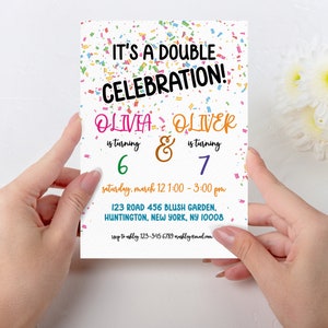 Editable Double Birthday Party Invitation Template, Sibling Birthday ...