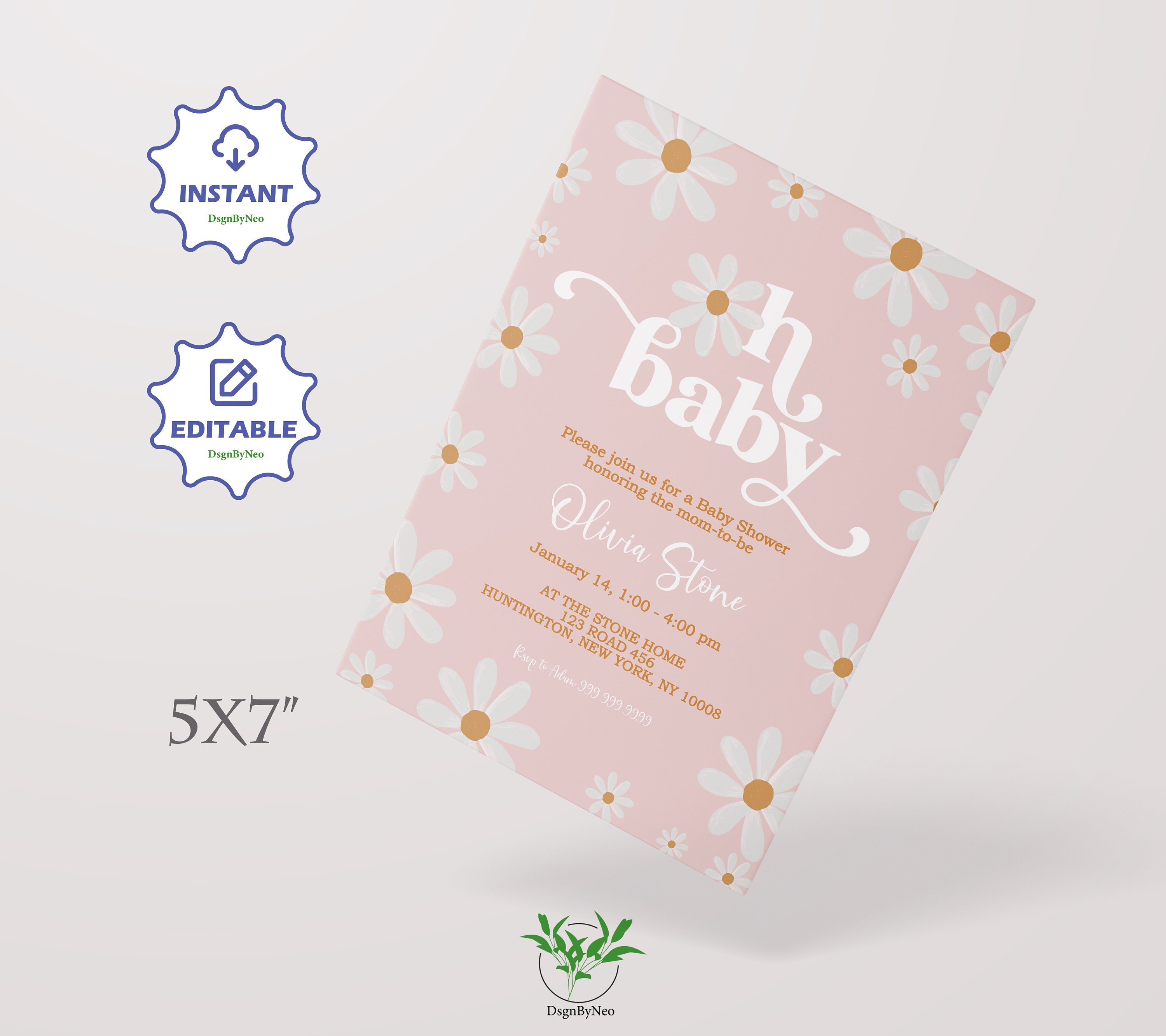 Groovy Daisy Baby Shower Invitation Editable Template, Oh Baby Daisy ...